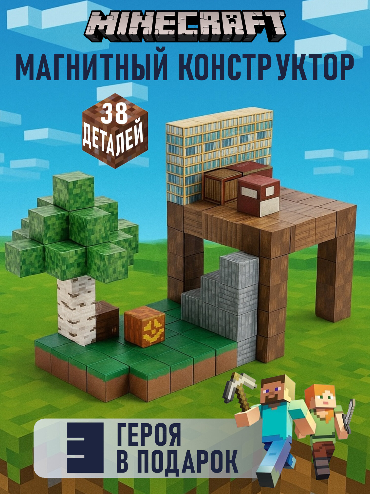 Магнитный конструктор кубики 38 деталей, игрушка подарок детям