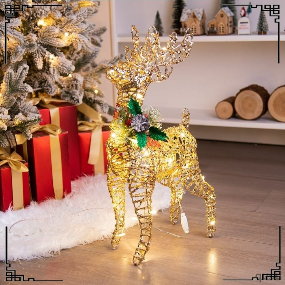 Олень светящийся светодиодный новогодний 30 см золотой