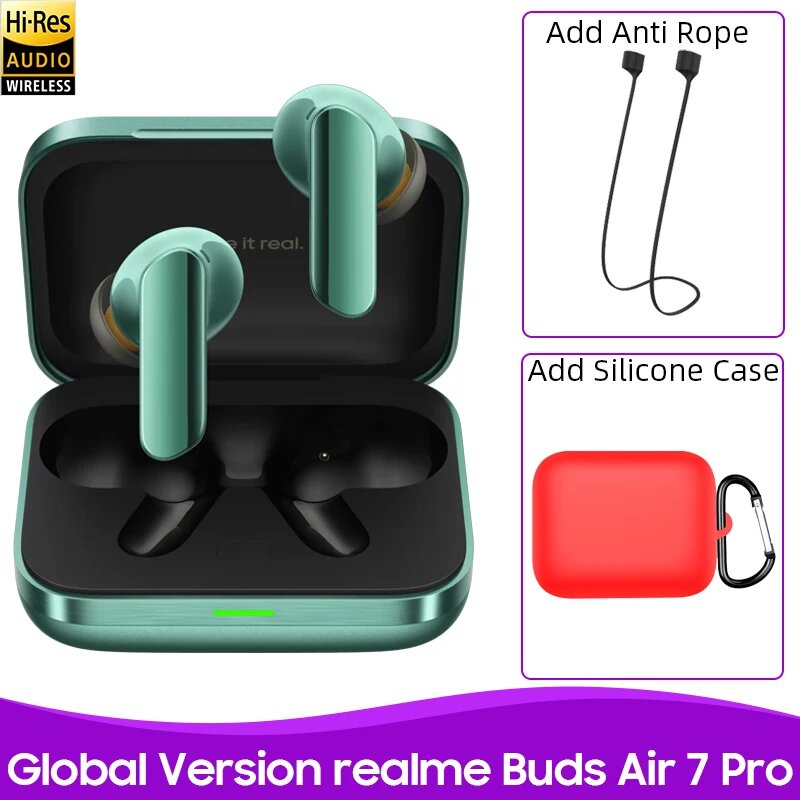 Глобальная версия Realme Buds Air 7 Pro True Беспроводные наушники 53 дБ с активным шумоподавлением Bluetooth 5,4 Наушники 48 часов батареи RacingGreenRedCase