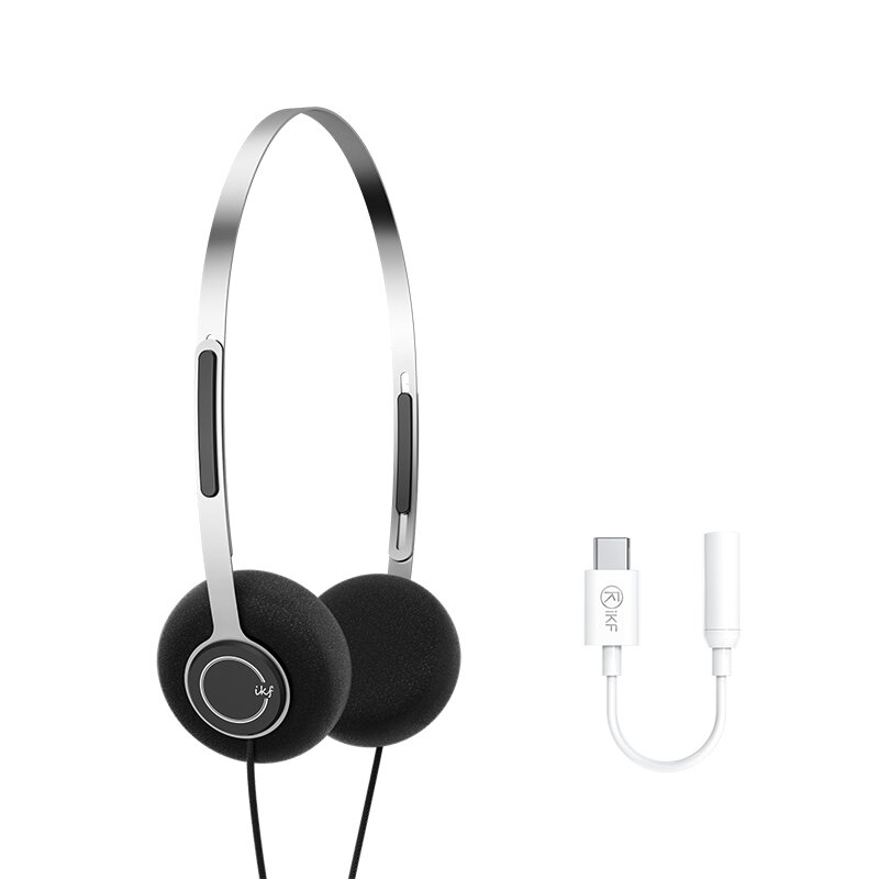 Наушники IKF проводные, space black, 3.5mm jack + type-c adapter