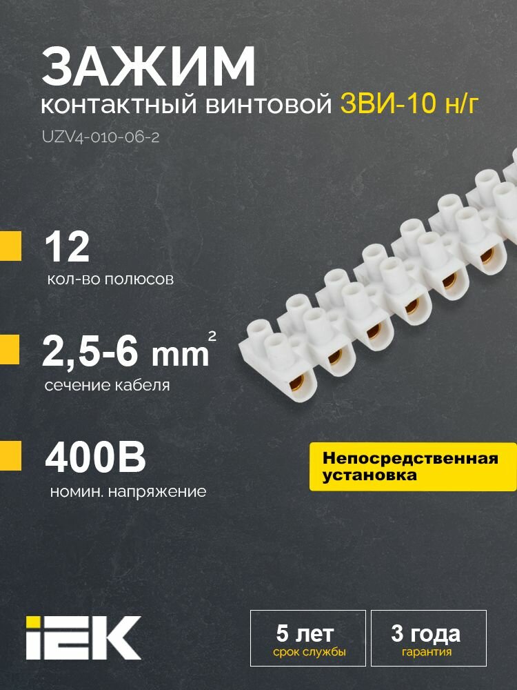 Зажим винтовой ЗВИ-10 н/г 2,5-6мм2 (2шт/блистер) IEK