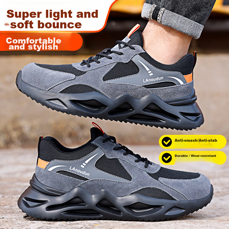 Blue Owl Shield Safety Shoes for Men, Summer Breathable Ultra-Light Anti-Smashing Anti-Puncture Steel Toe Cap Safety Construction Site Soft-Soled Work Shoes D218 41