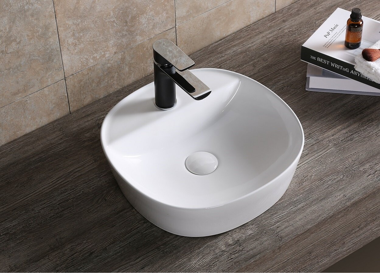 Раковина Ceruttispa CR0075 накладная, белая, квадратная, с отверстием под смеситель 400х400х120