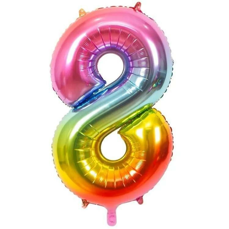Воздушный шар Веселая затея "Цифра 8", Радуга Металлик, 40 дюймов