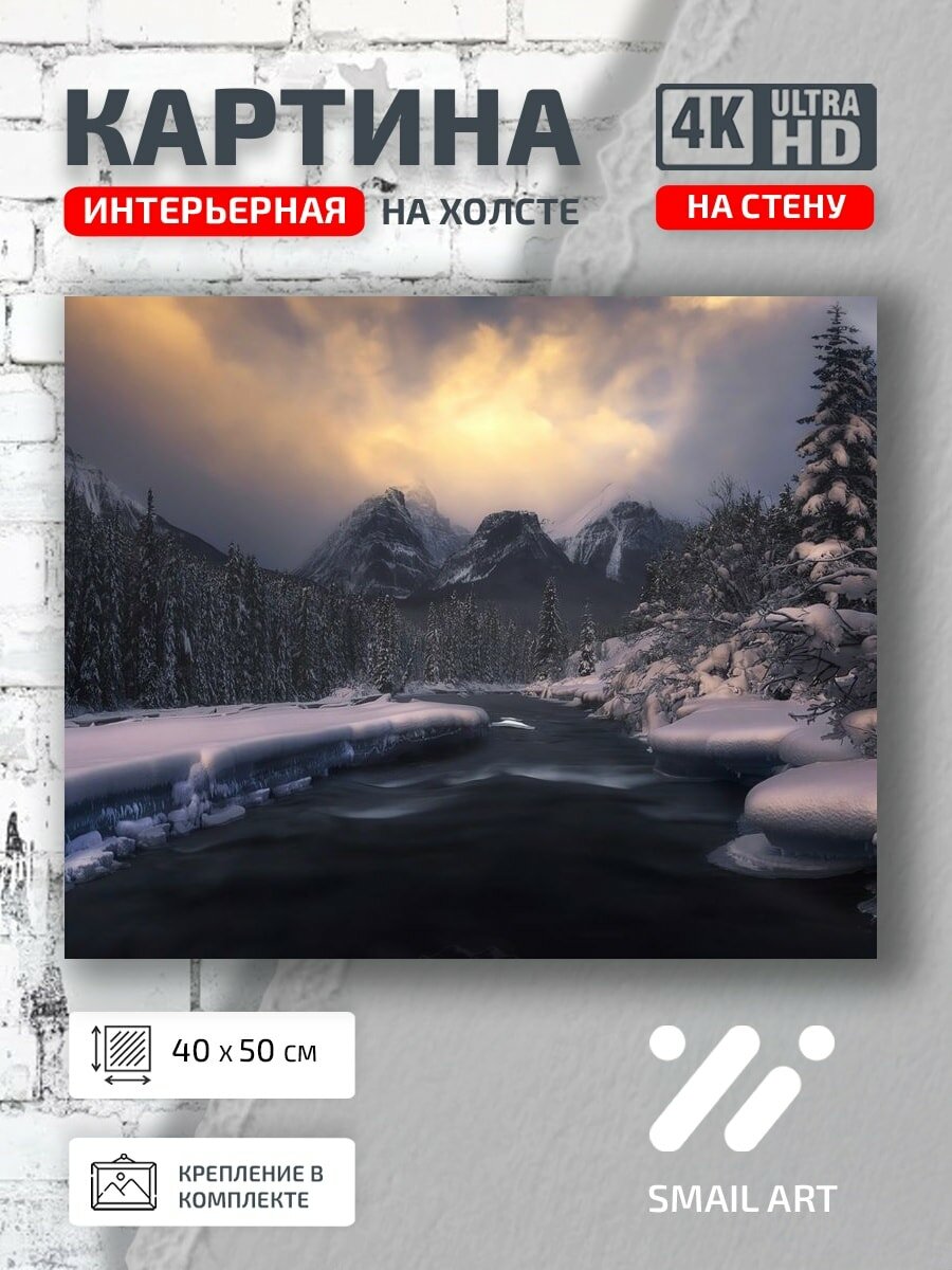 Картина на холсте интерьерная 40 на 50 на стену Природа зима для кафе пейзаж