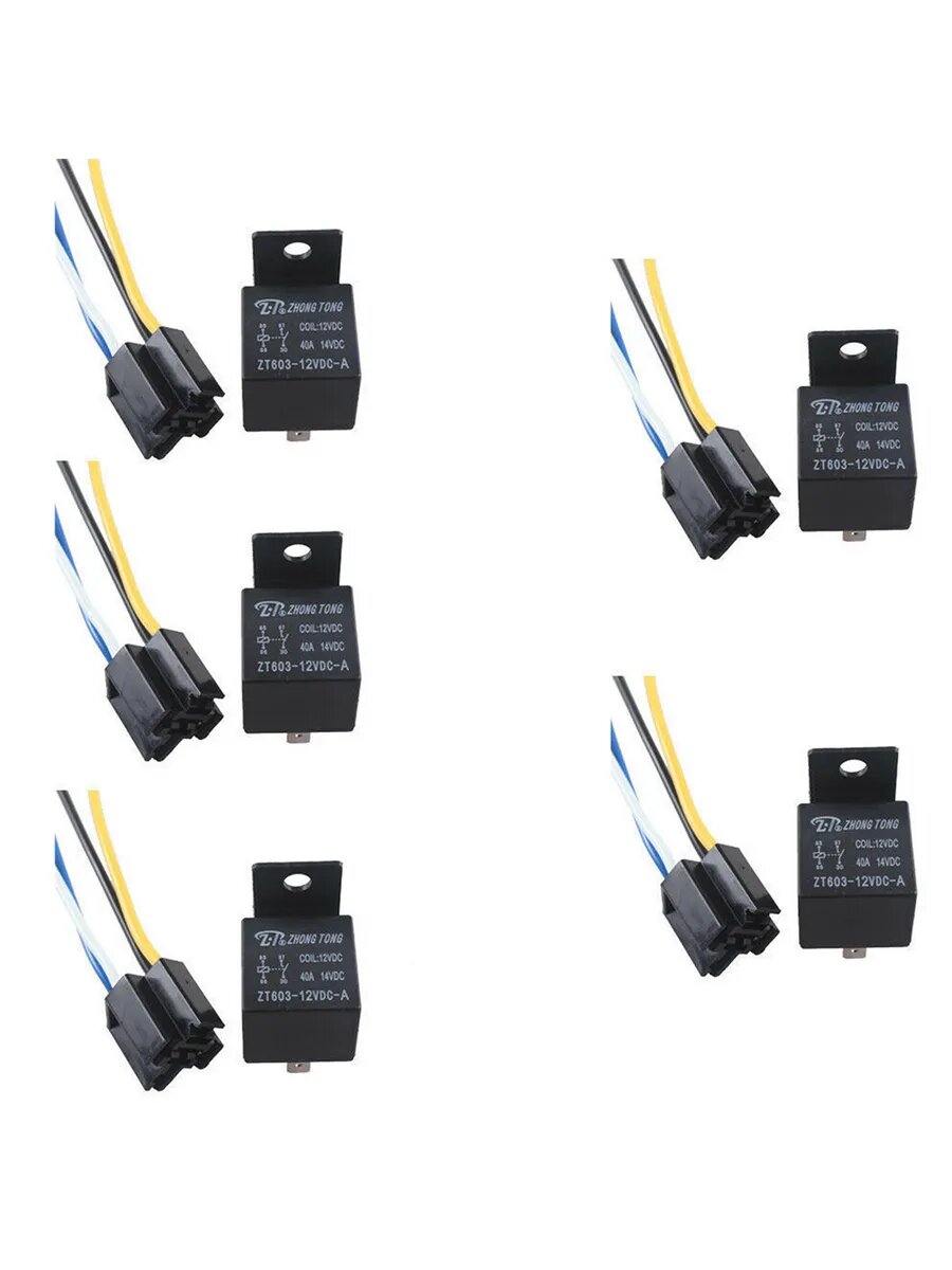 5шт реле 4-контактное 12V 40A SPST для авто