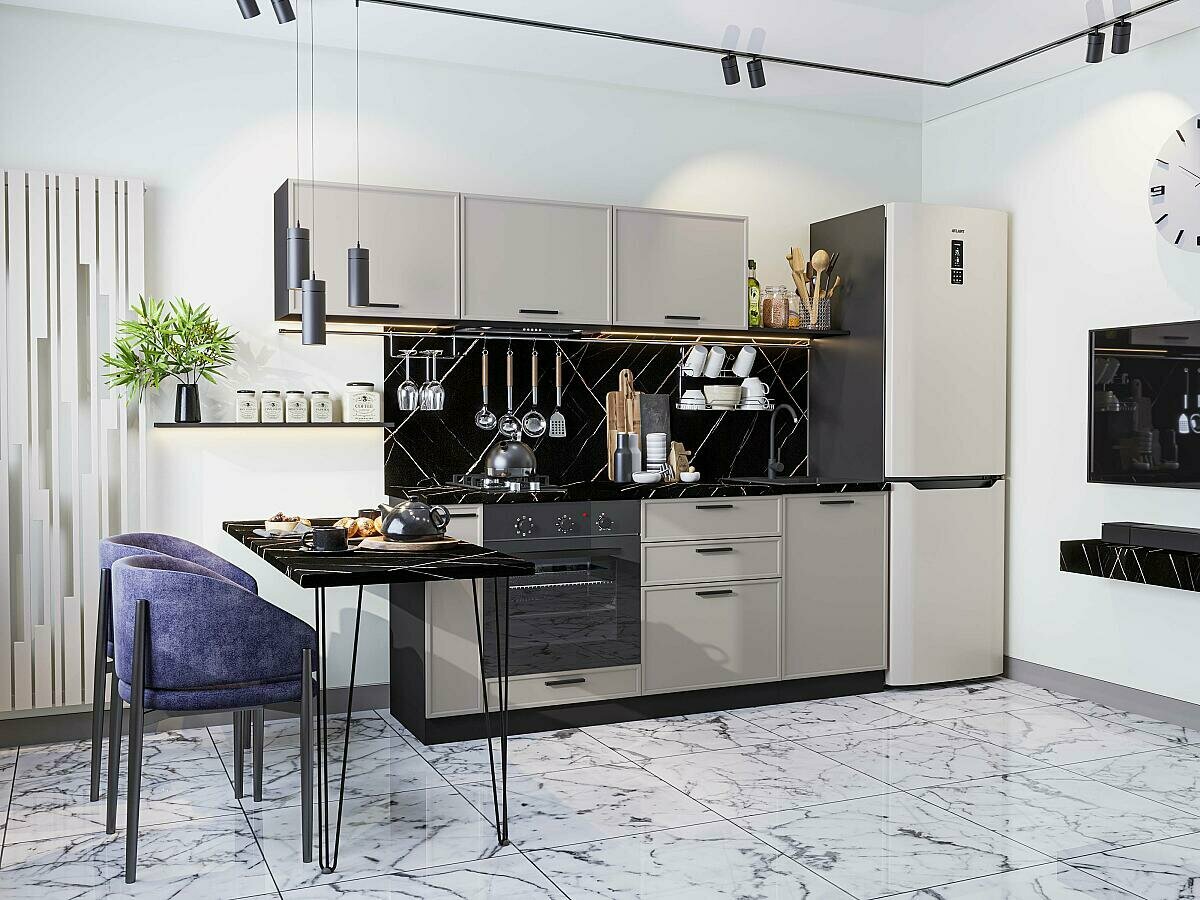 Готовый кухонный гарнитур кухня 2,3 м. без столешницы Фрейм-01 Grey Silk, Graphite 230х178х60 см