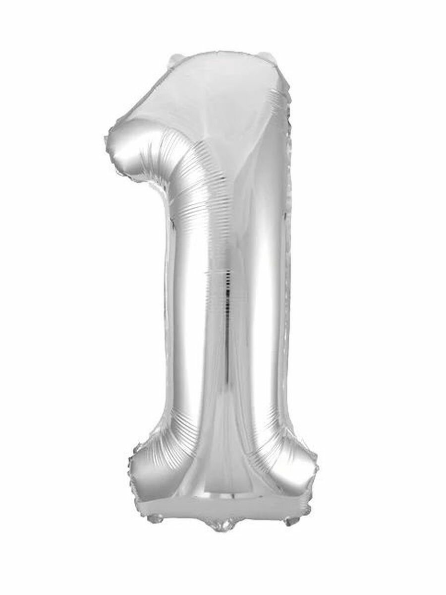 Воздушный шар с гелием цифра фольгированная серебряная один, на 1 годик, 1шт.
