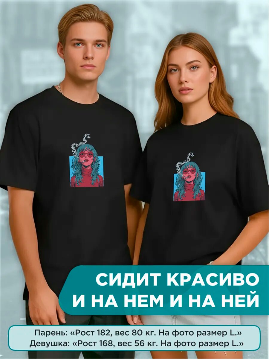 Футболка PRINTSHOT, 1 шт., размер S, черный — фото 1