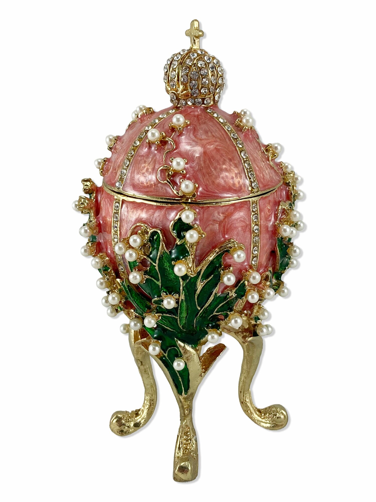 Шкатулка копия Фаберже розовое Ландыши 11 см