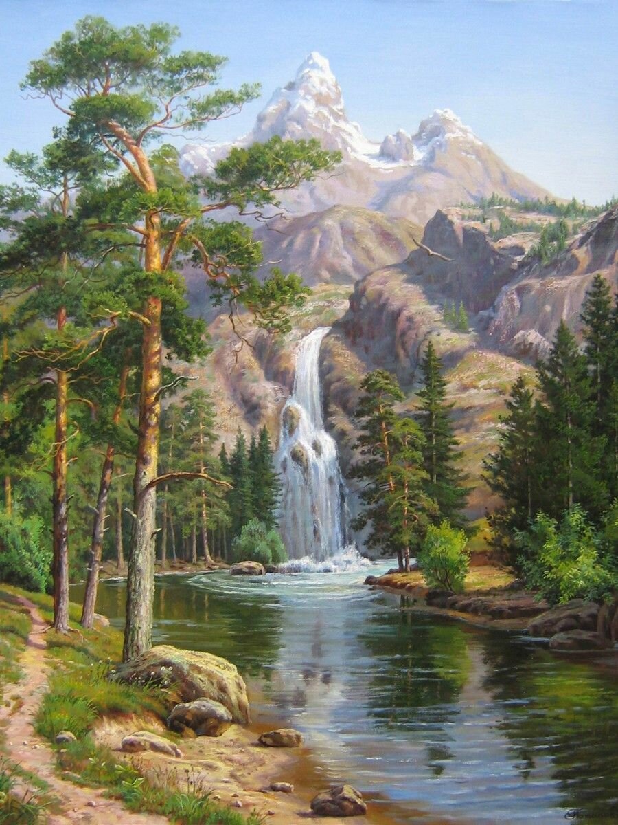 Картина по номерам на холсте с подрамником 40х50 Одинокий водопад. Природа. Пейзаж.