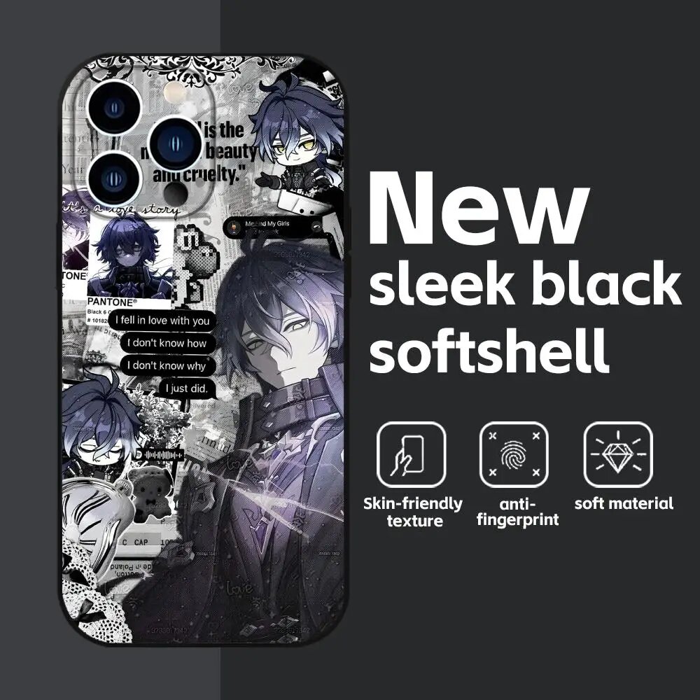 Чехол для телефона genshin Impact Flins для iPhone 17 16e 15 14 13 12 11 Plus Mini Pro Max, мягкий черный противоударный чехол