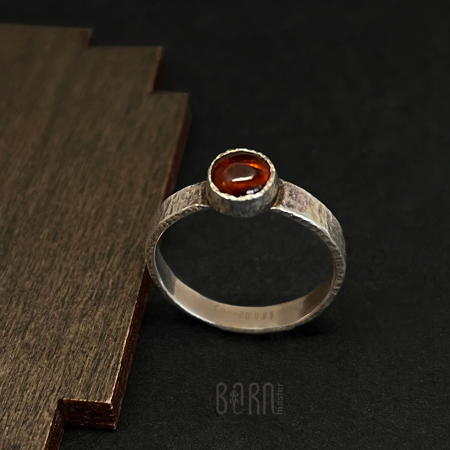 Перстень, серебро, 925 проба, янтарь