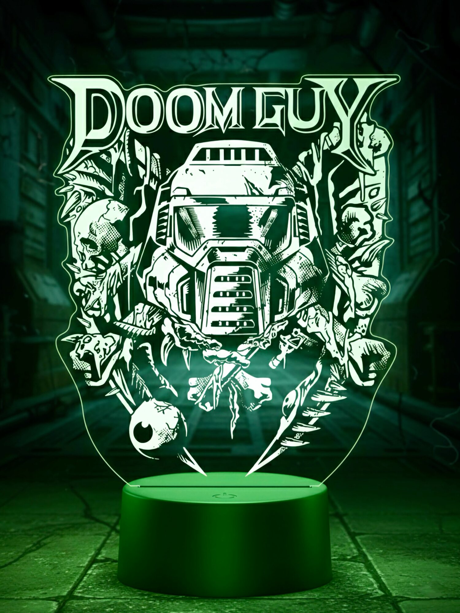 Ночник Игра Дум Гай - Doomguy. Подарок геймеру — декор для игровой комнаты с символикой популярных игр, узнаваемыми персонажами и атмосферой киберспорта.