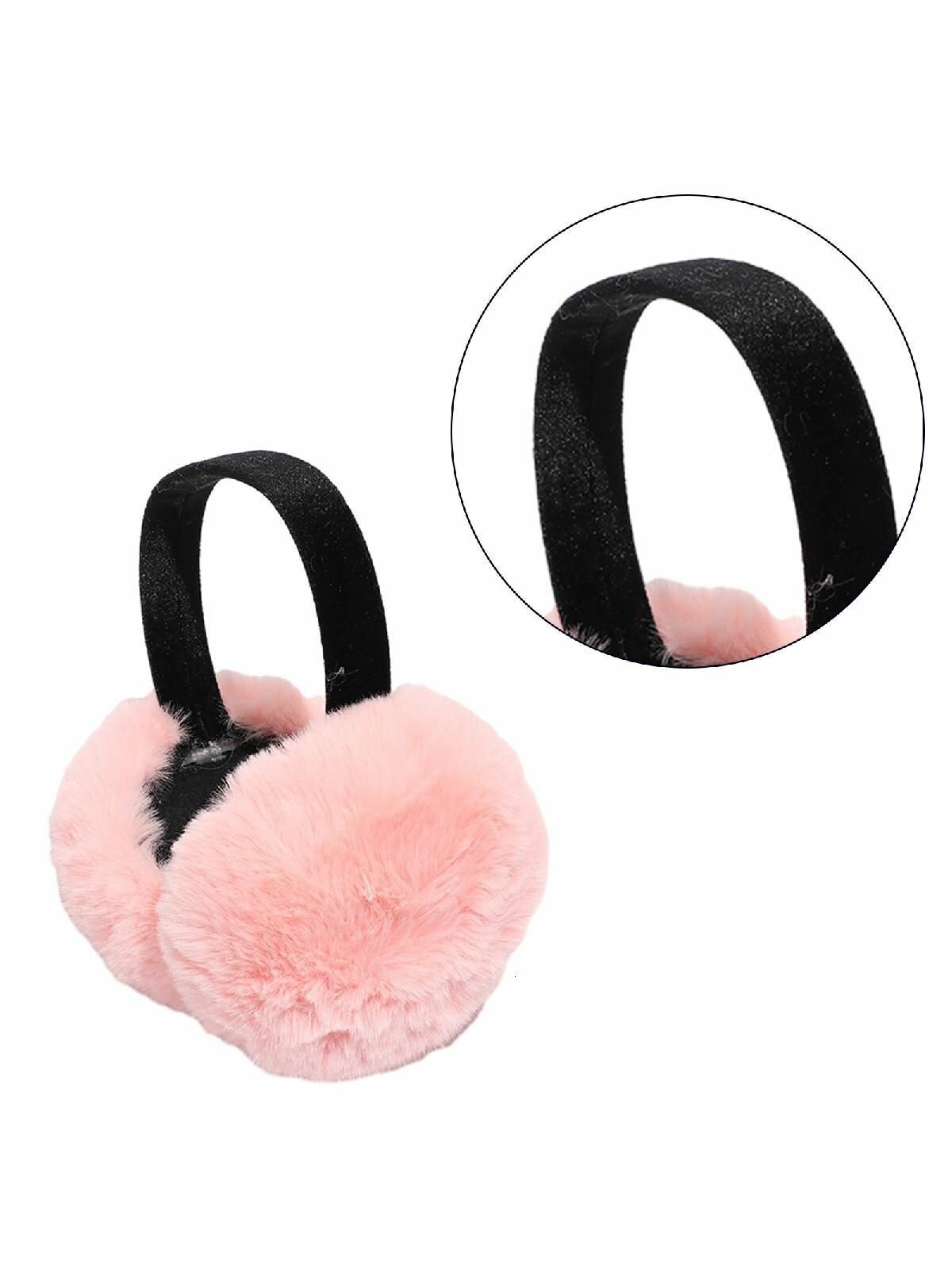 Наушники меховые, Складные теплые наушники с высокой имитацией меха кролика выдры_Корейский розовый