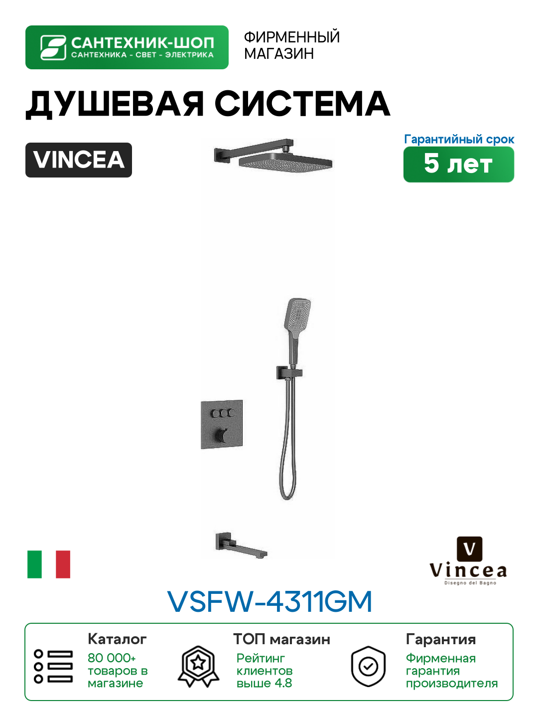 Душевая система Vincea VSFW-4311GM Вороненая сталь