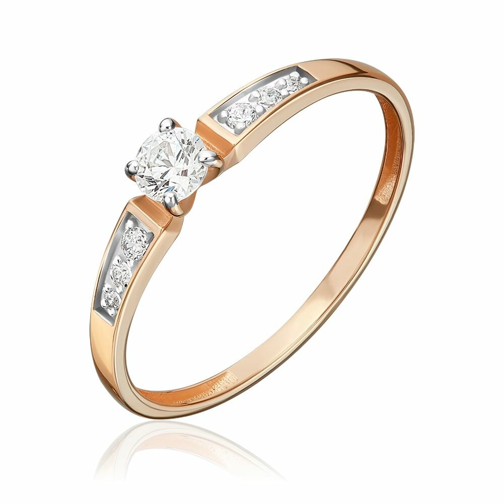 Кольцо помолвочное, красное золото, 585 проба, фианит