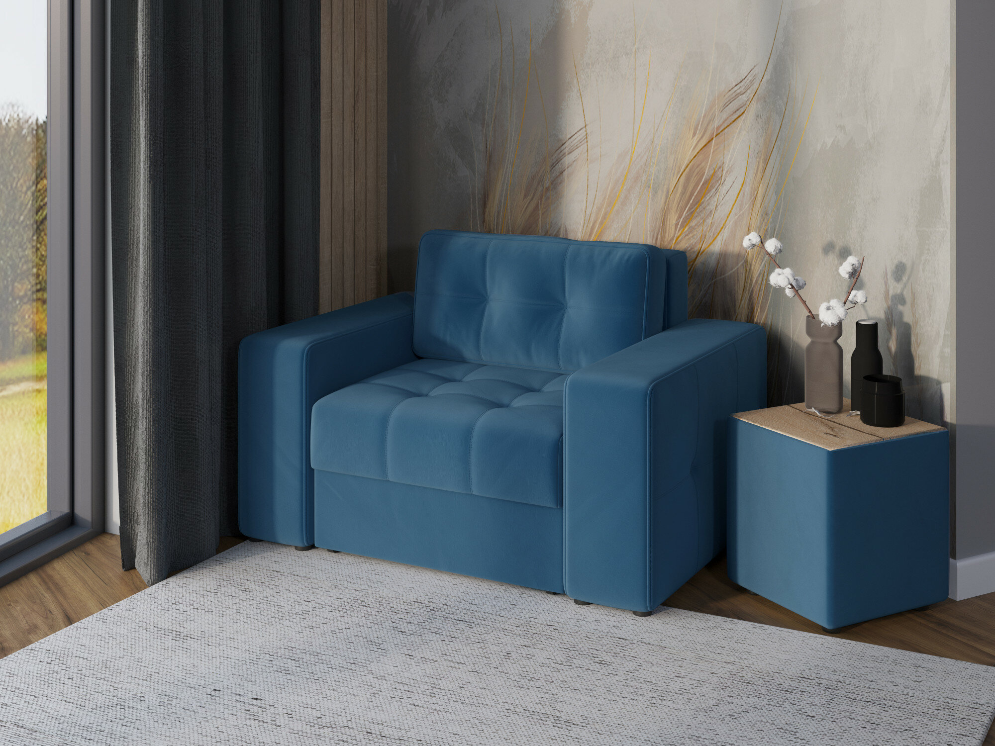 Кресло-кровать, спальное место 80х208, двухслойный велюр, Атлантида