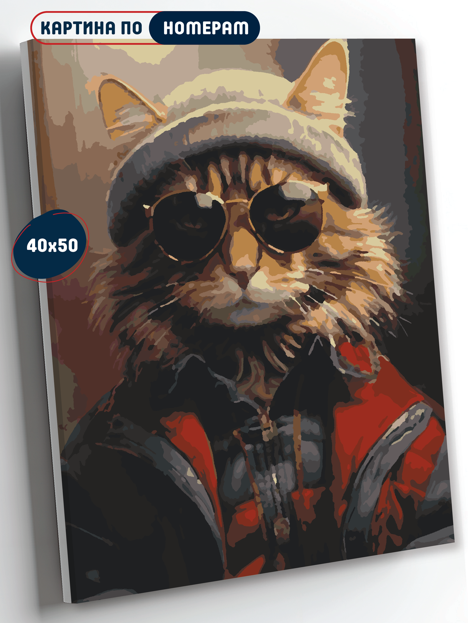 Картина по номерам "Крутой кот", Холст на подрамнике 40х50, набор для рисования
