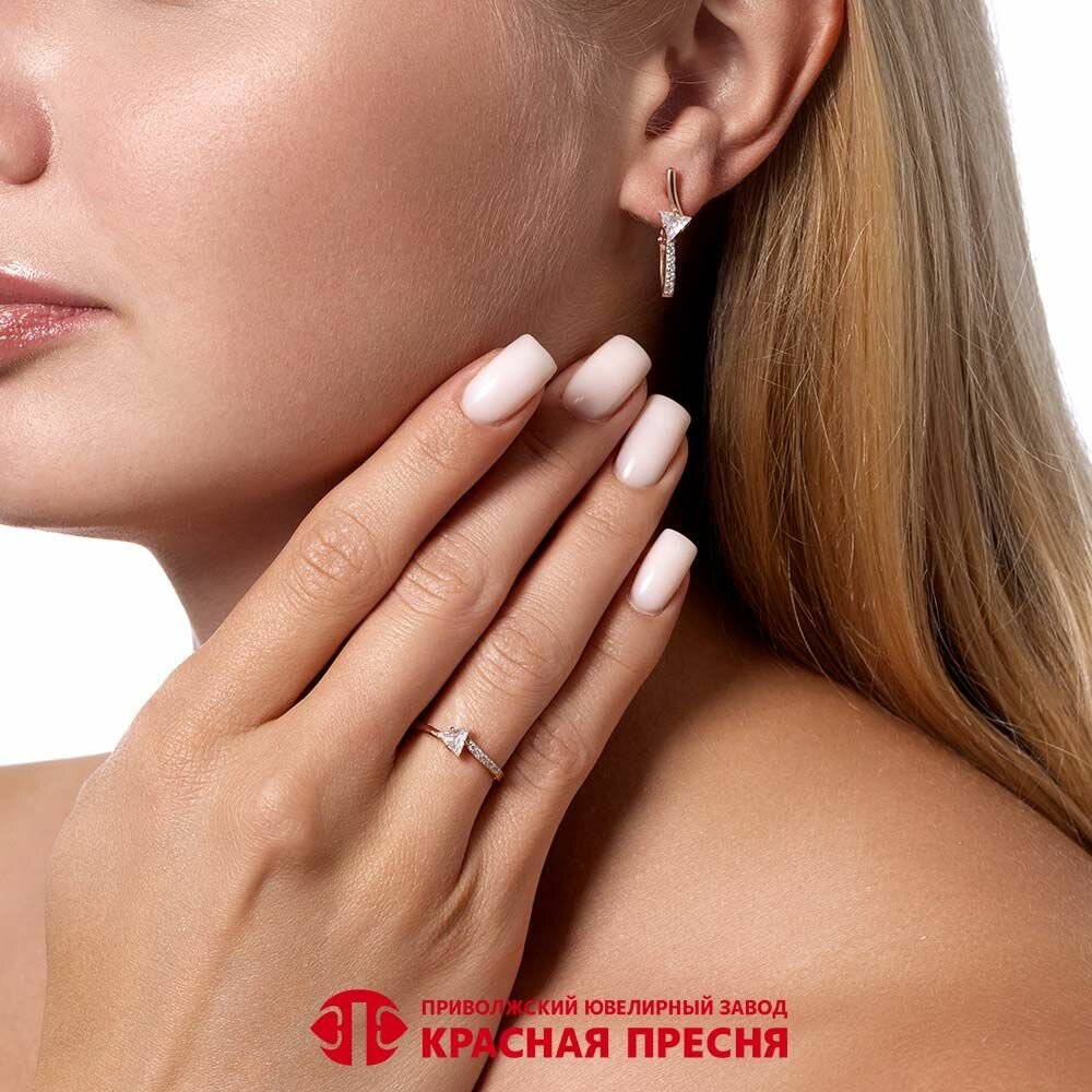 Кольцо, серебро, 925 проба, золочение, фианит