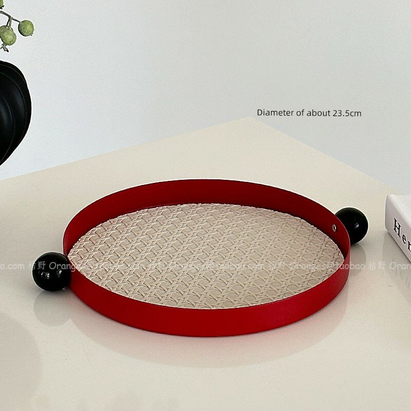 Винтажная ретро-красная двойная бусина железный поднос для декоративной подачи или домашнего акцента