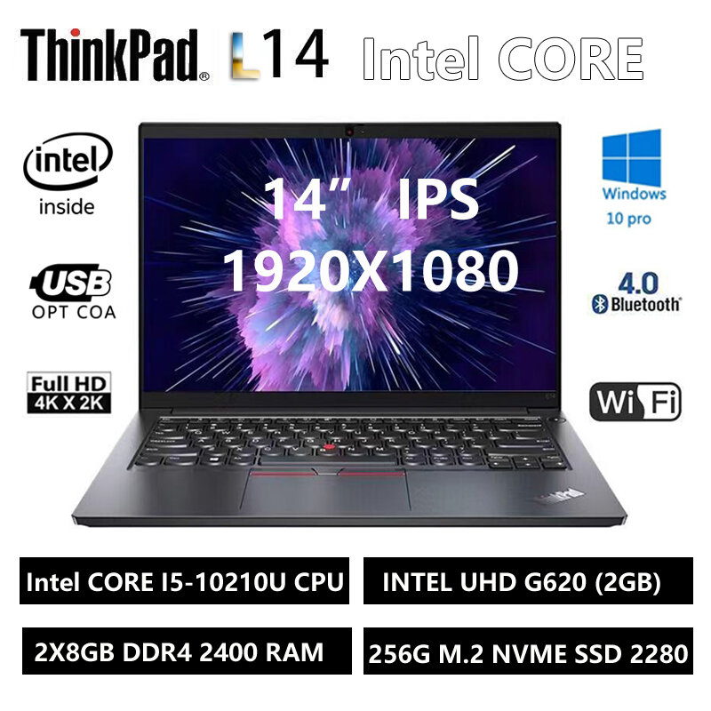 ноутбук 14" LENOVO Thinkpad L14 Gen 1 (CORE I5-10210U CPU+2X8G DDR4 RAM+256G M.2NVME SSD+Intel UHD Graphics for 10th Gen Видеокарта +1920X1080 IPS ) Win 10 pro