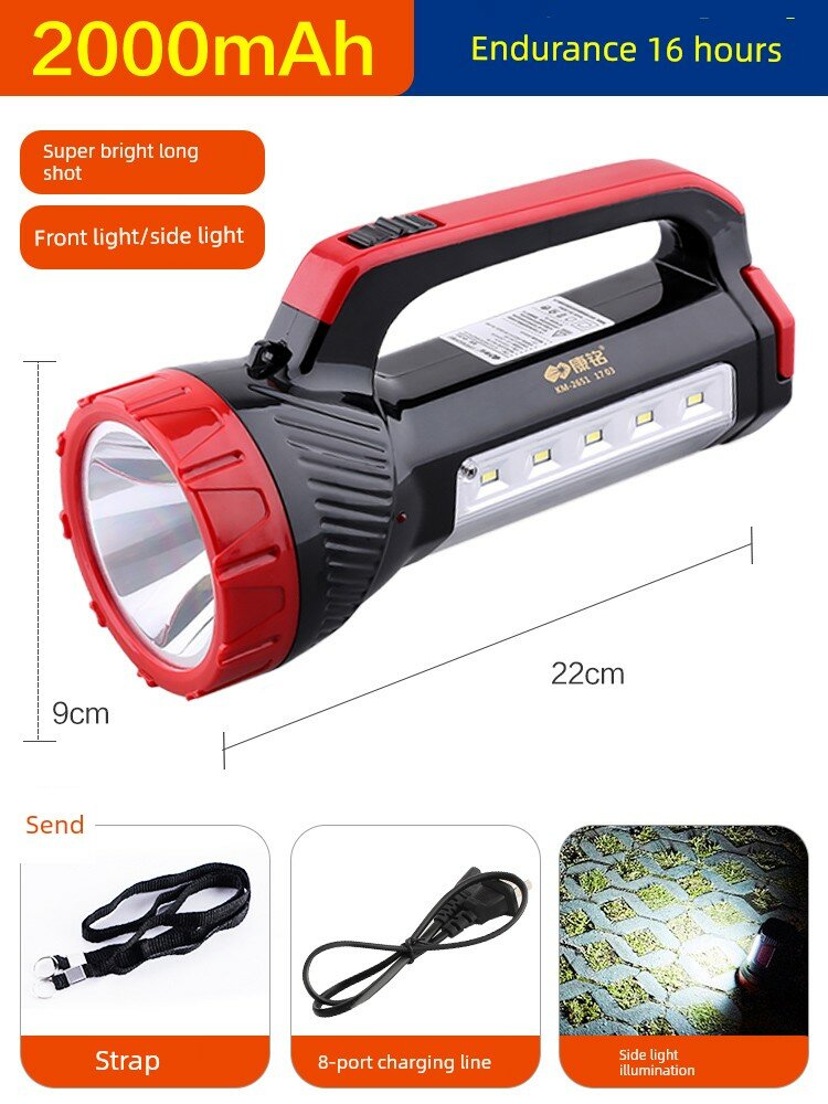 Перезаряжаемый LED фонарик с крупным боковым светом, аккумулятор 2000 мАч, 16 часов работы для активного отдыха