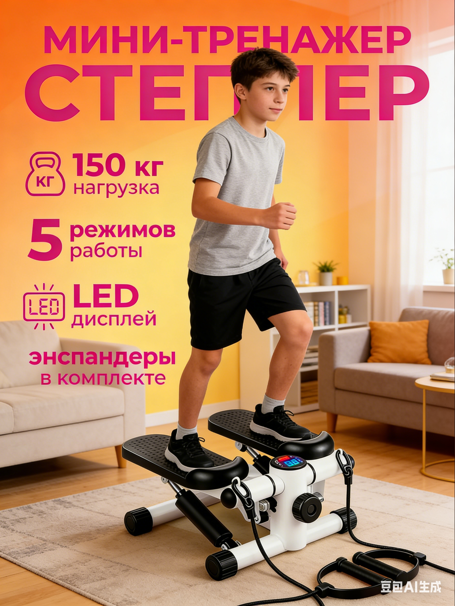 Степпер тренажер для похудения поворотный с эспандерами, нагрузка до 150 кг