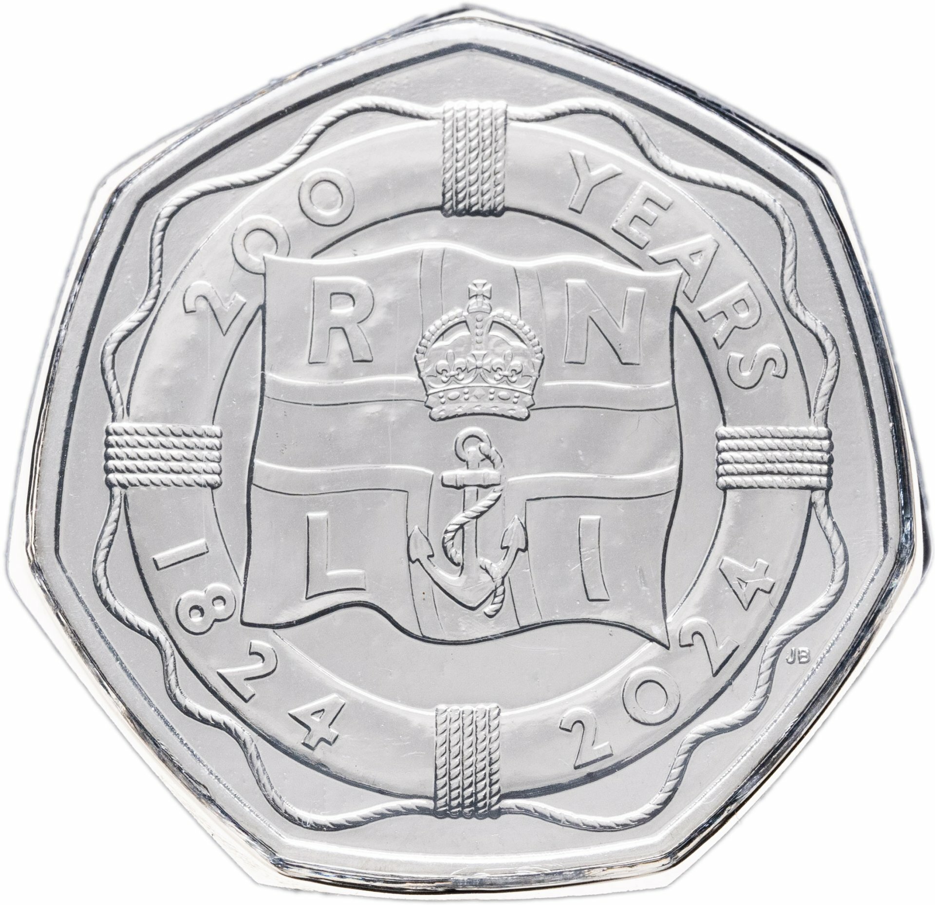 Великобритания 50 пенсов 2024 "200 лет Королевскому национальному институту спасательных шлюпок", Мельхиор медь-никель, в сохранности BUNC