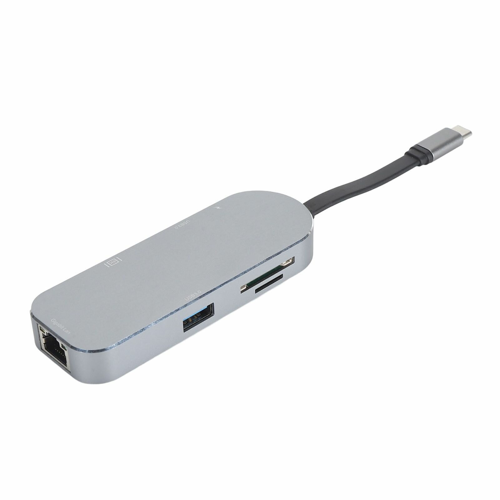 Док-станция 7-в-1 Type C, 4K HD, RJ45, USB3.0, слоты карт, PD, серебро