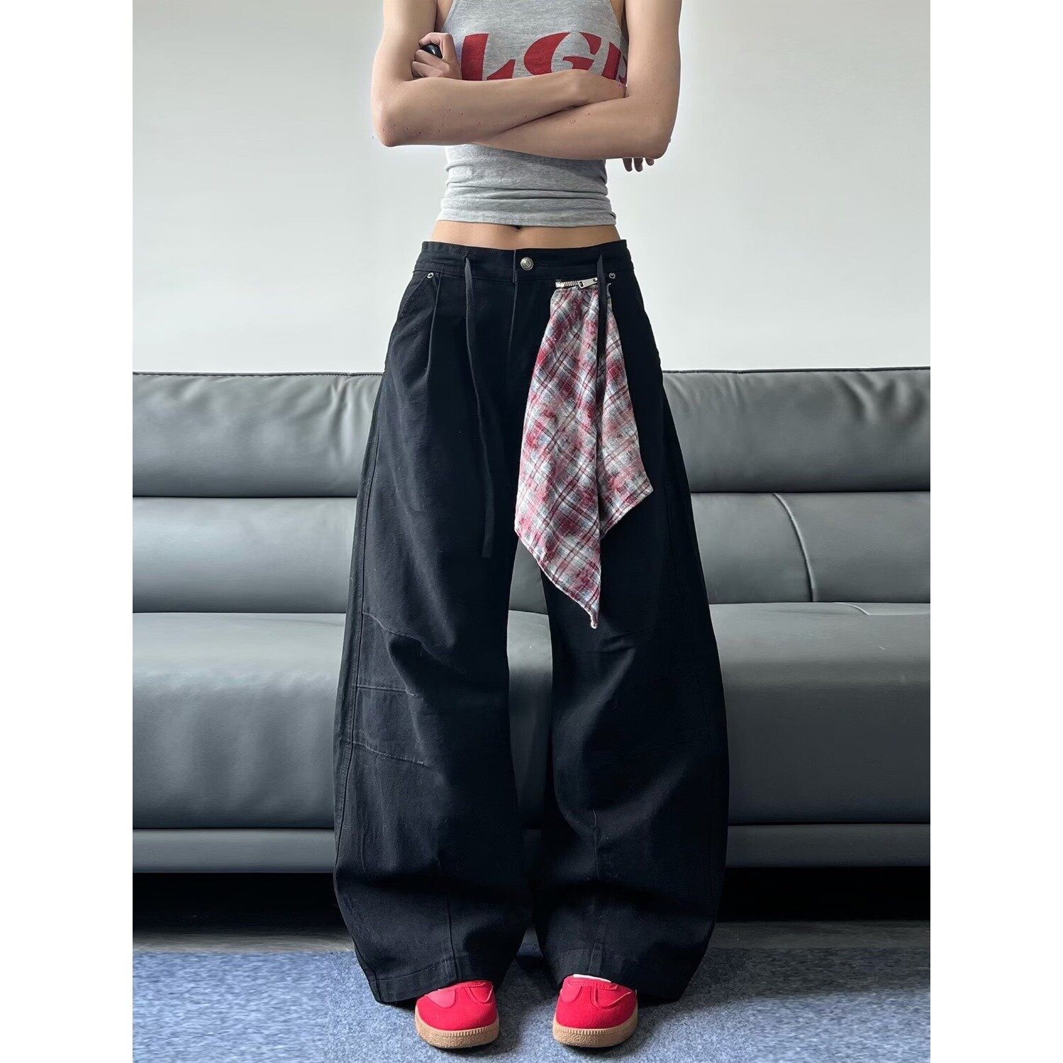 JYL Джинсы Женские Карго Винтажные Большие Карманы Стильные Деним, Размер_S