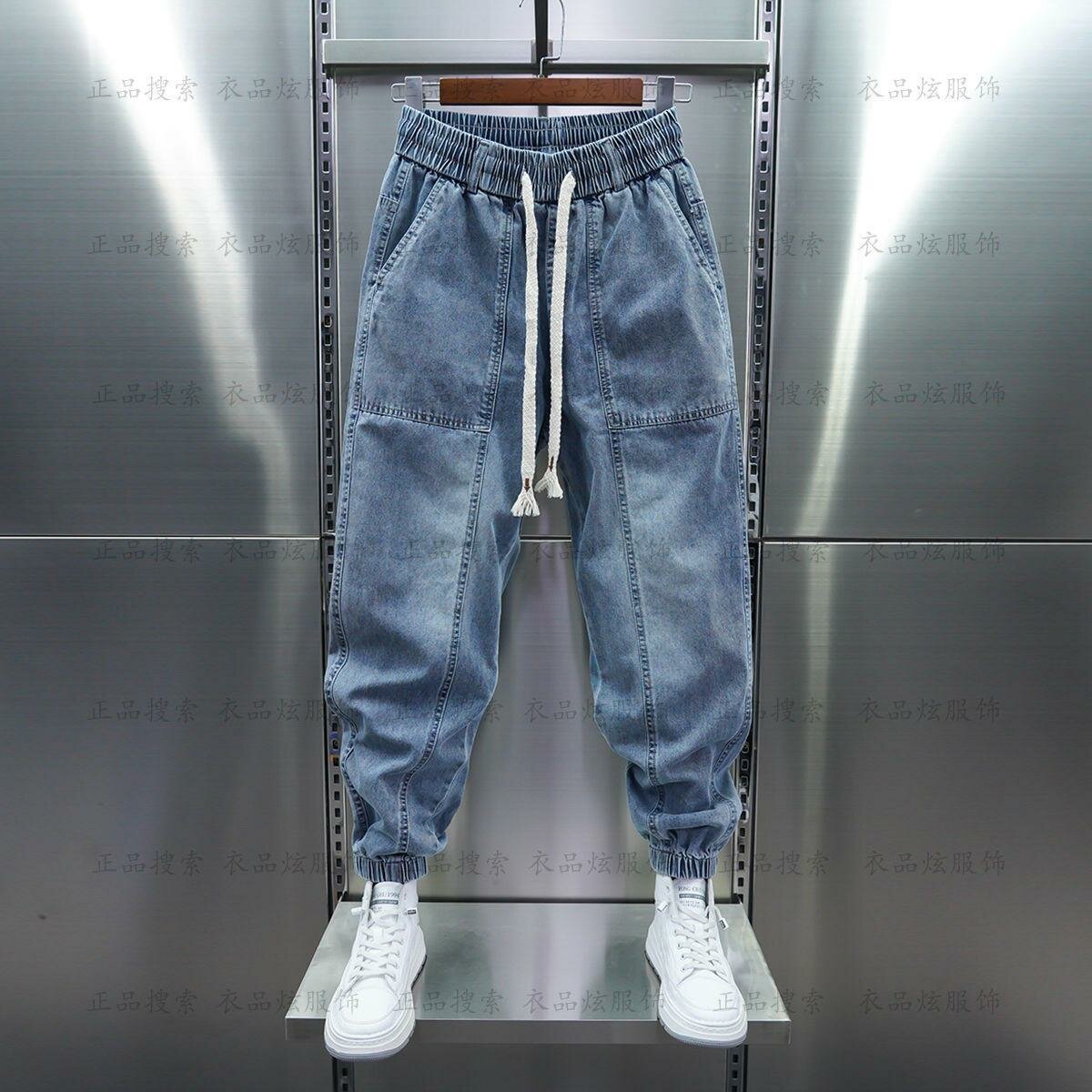 Тренд RONG CH Мужские Джинсы Потертые Кроп Весна Корейские Слим Деним, Размер_L