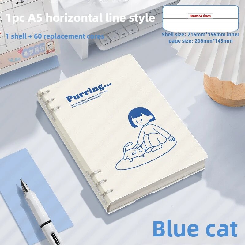 60 листов A5 блокнот с отрывными листами, простой блокнот с милым котом, спиральный блокнот с горизонтальной линией, журнал-планировщик, школьные и офисные принадлежности