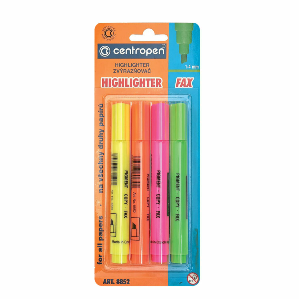Текстовыделители CENTROPEN набор 4 цвета, с клипом, линия 1-4,6 мм, 488520403, 151121