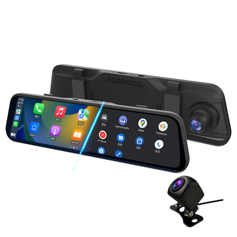 Беспроводной CarPlay, потоковая медиа, зеркало заднего вида, 4K HD видеорегистратор для автомобиля