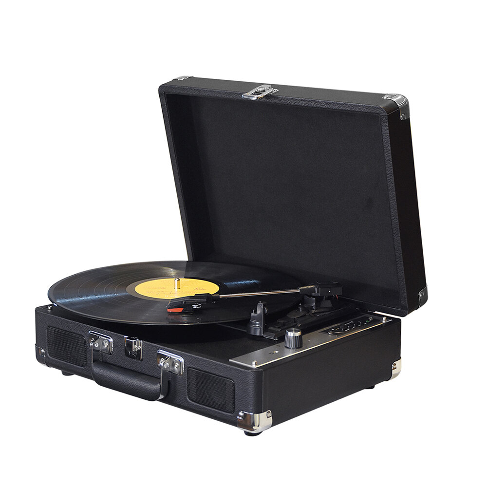 Портативный виниловый проигрыватель с колонками Vintage Vinyl Record Player BT Phonograph USB Recording, поддерживающий 33/45/78RPM, виниловые пластинки 7/10/12 дюймов, вход 3.5 аудио, выход RCA, цвета: Розовый, Темно-зеленый, Белый, Коричневый, Черный