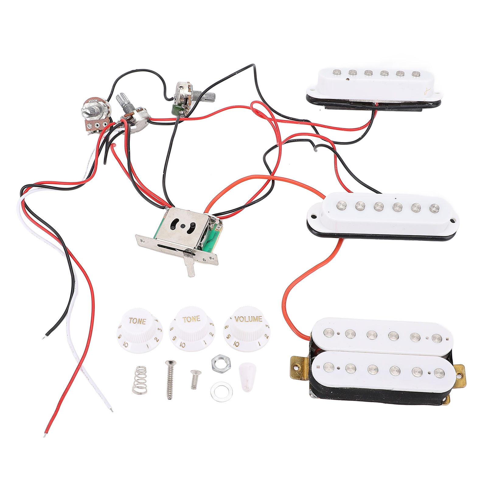 Комплект звукоснимателей SSH: высокочувствительные сингловые и хамбакерные звукосниматели с регуляторами тембра и громкости для электрогитары.