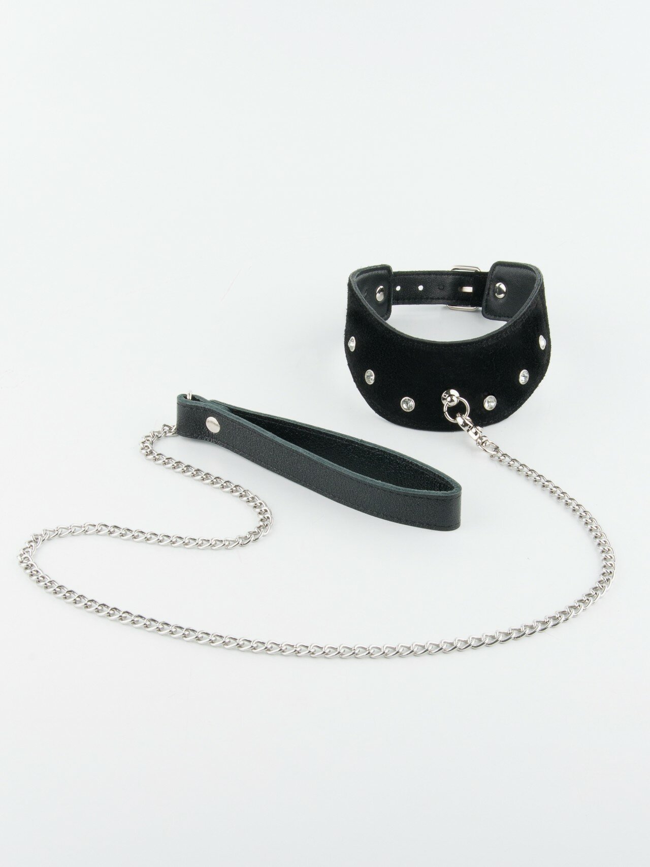 Ошейник Fire Horse BDSM, натуральная замша с металлическим поводком, для ролевых игр 18+, 012-029