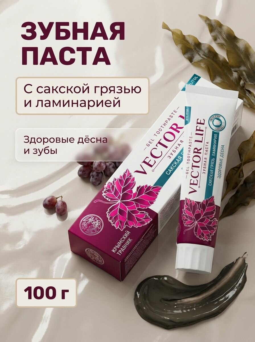 Зубная паста Здоровые дёсна Vector life антибактериальная с ионами серебра и мумиё для укрепления десен и защиты от воспалений, 100 г