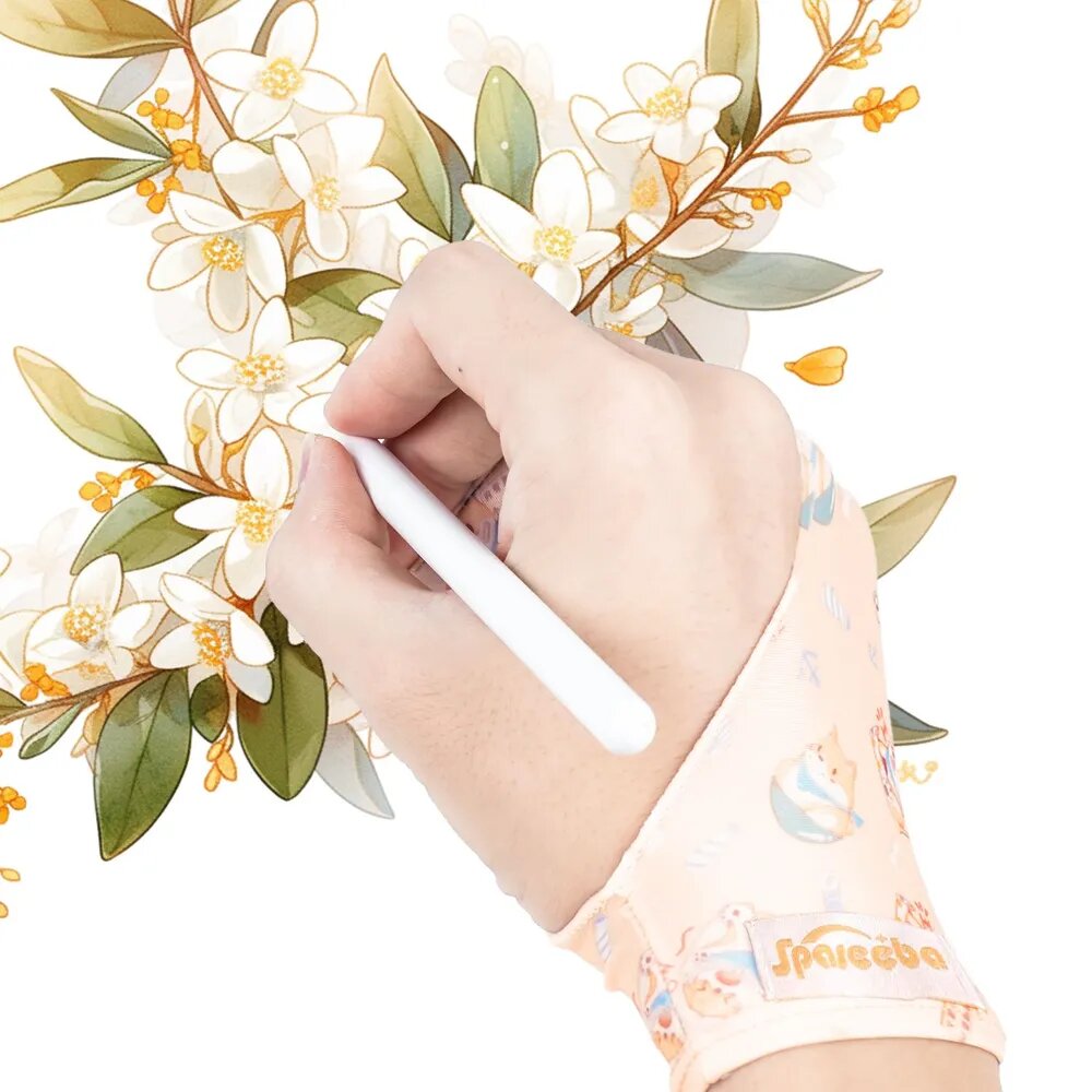 Перчатка графического планшета Spaseeba: двухпальцевая, анти-отпечатки, универсальная (левша/правша), размер M, цвет Purple