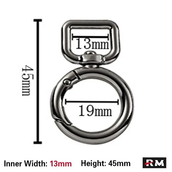 Карабин для сумок и рукоделия, Квадратное кольцо-пружина для хвоста, брелок, металл, Внутренний диаметр 13 мм, Стиль A-черный, 2 шт
