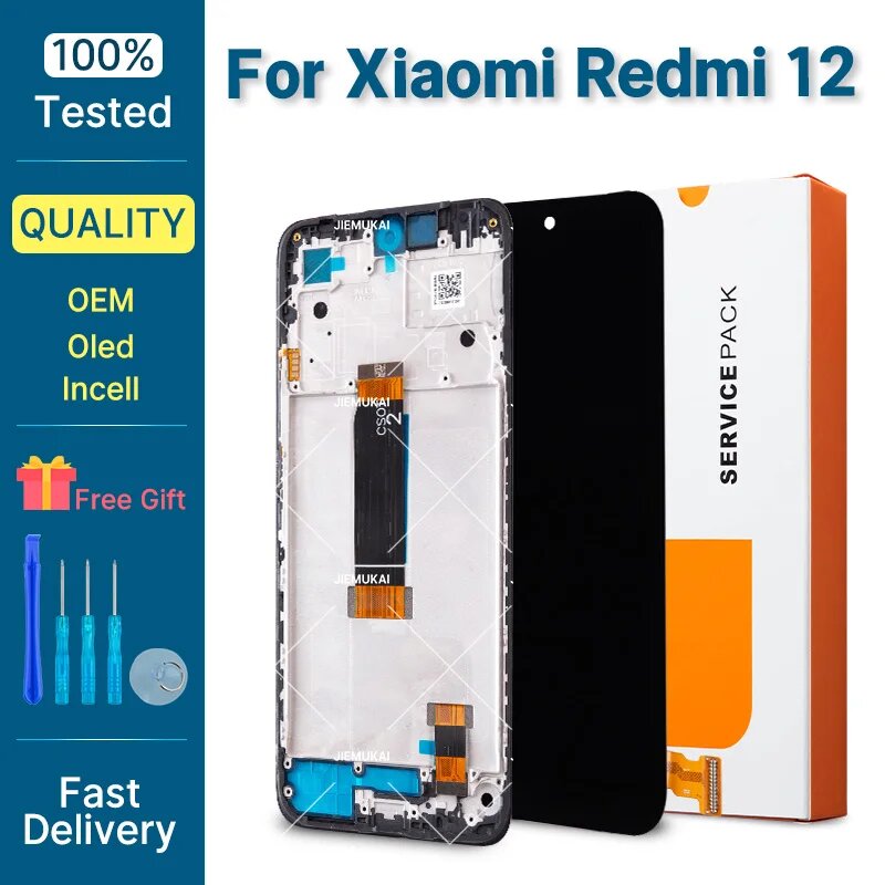 Дисплей для Xiaomi Redmi 12, ЖК-дисплей, протестированный премиум-дигитайзер Black With Frame