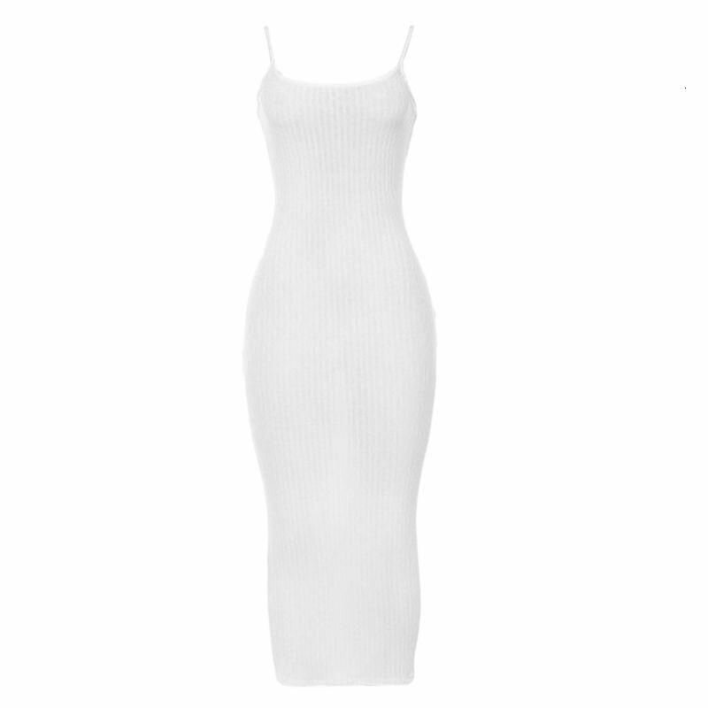 Женское облегающее платье-карандаш до середины икры с бретельками, Белый - M