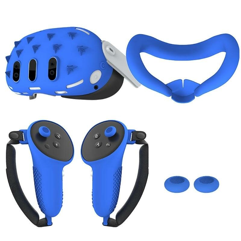 Комплект аксессуаров VR для Quest3, силиконовые чехлы, ручки контроллеров, Синий