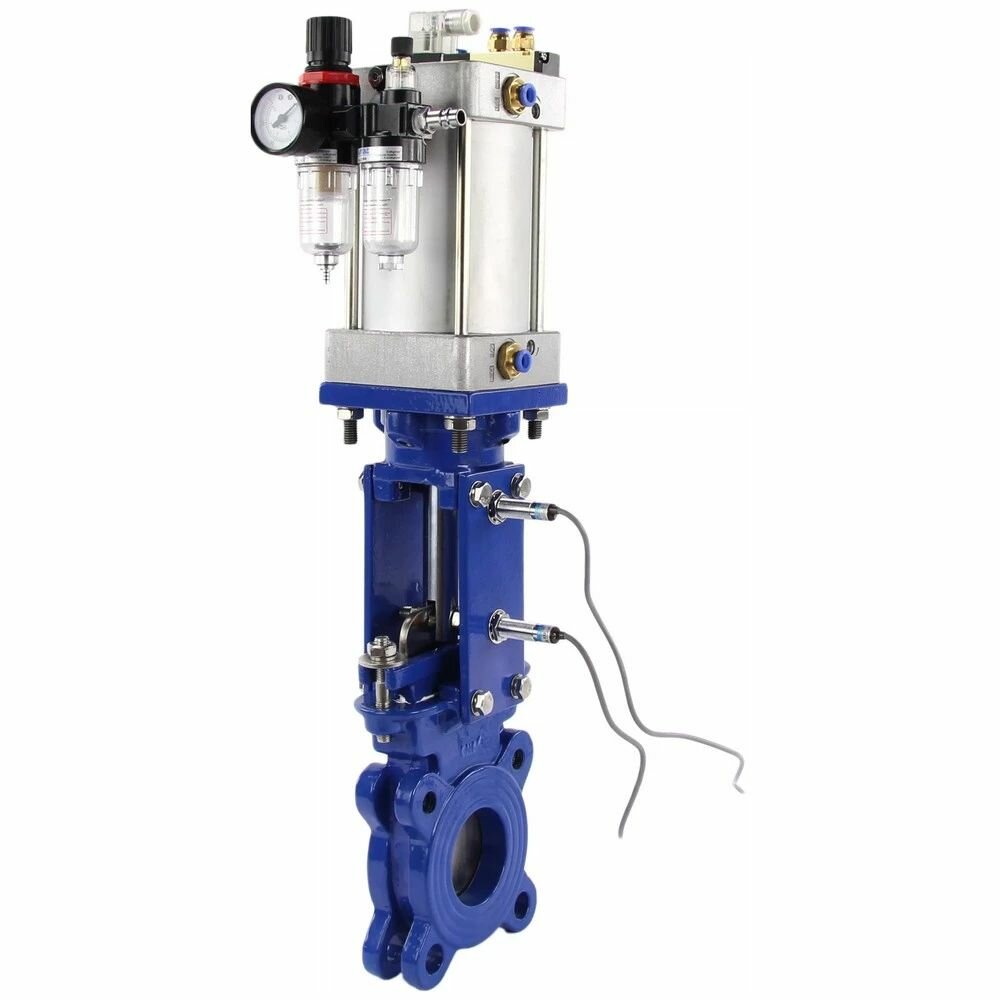 Задвижка шиберная DN.ru GGG40-304-EPDM-2W-Fb-2P Ду200 Ру10 межфланц, с выдвижным шпинделем, корпус - чугун GGG-40, уплотнение - EPDM, с пн. приводом, WENZ, пн. распр. PND3-S1EM-52-1NC-J08-220VAC, индукц. датчиками LS-12A3-00NI0-220VAC, БПВ APU1-10-40-V08