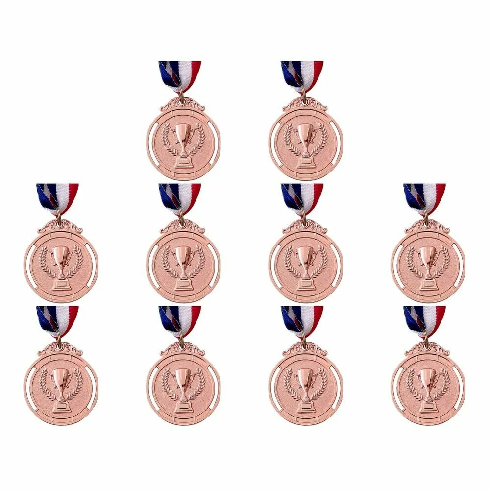 10 шт. медаль спортивная двусторонняя, 55 мм, с лентой красно-белой-синей