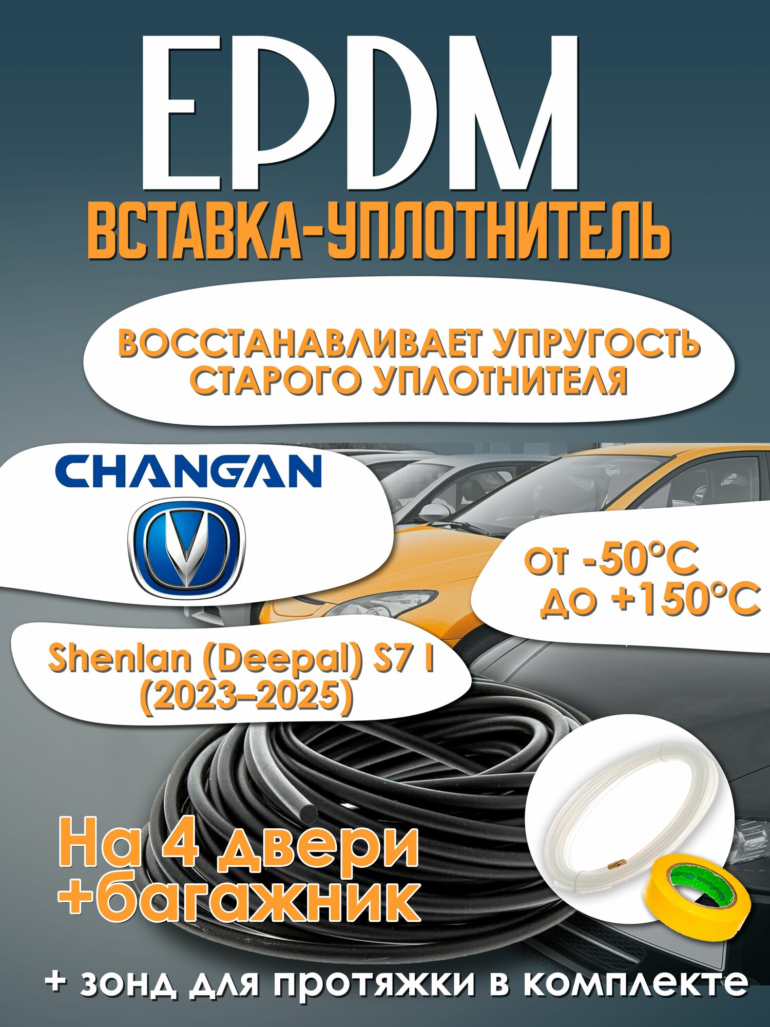 EPDM вставка-уплотнитель для дверей автомобиля Changan Shenlan (Deepal) S7 I (2023-2025) / Чанган Шенлан (Дипал) С7 1 поколение