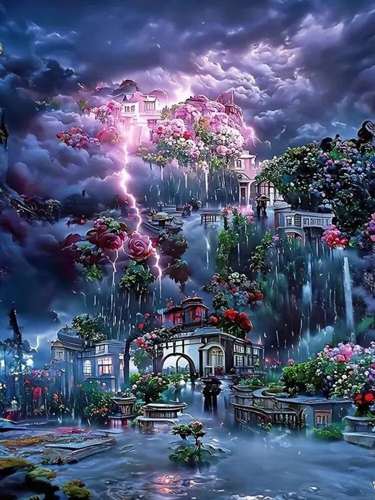 Алмазная Мозаика " Сказочный Замок ", Круглые Бриллианты И Стразы, 40х50 См