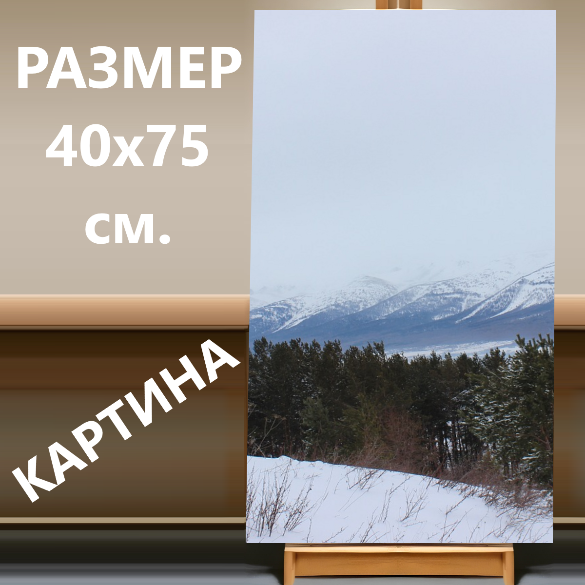 Картина на холсте "Казахстан, риддер, зима" на подрамнике 75х40 см. для интерьера