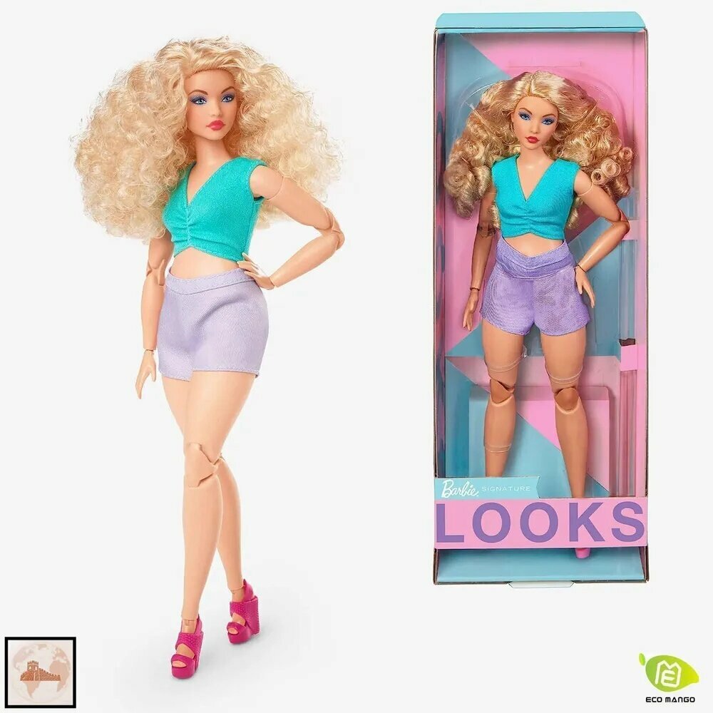 Кукла Barbie, фирменный стиль Barbie Looks Модель#16 2023, HJW83 Кривые, вьющиеся светлые волосы